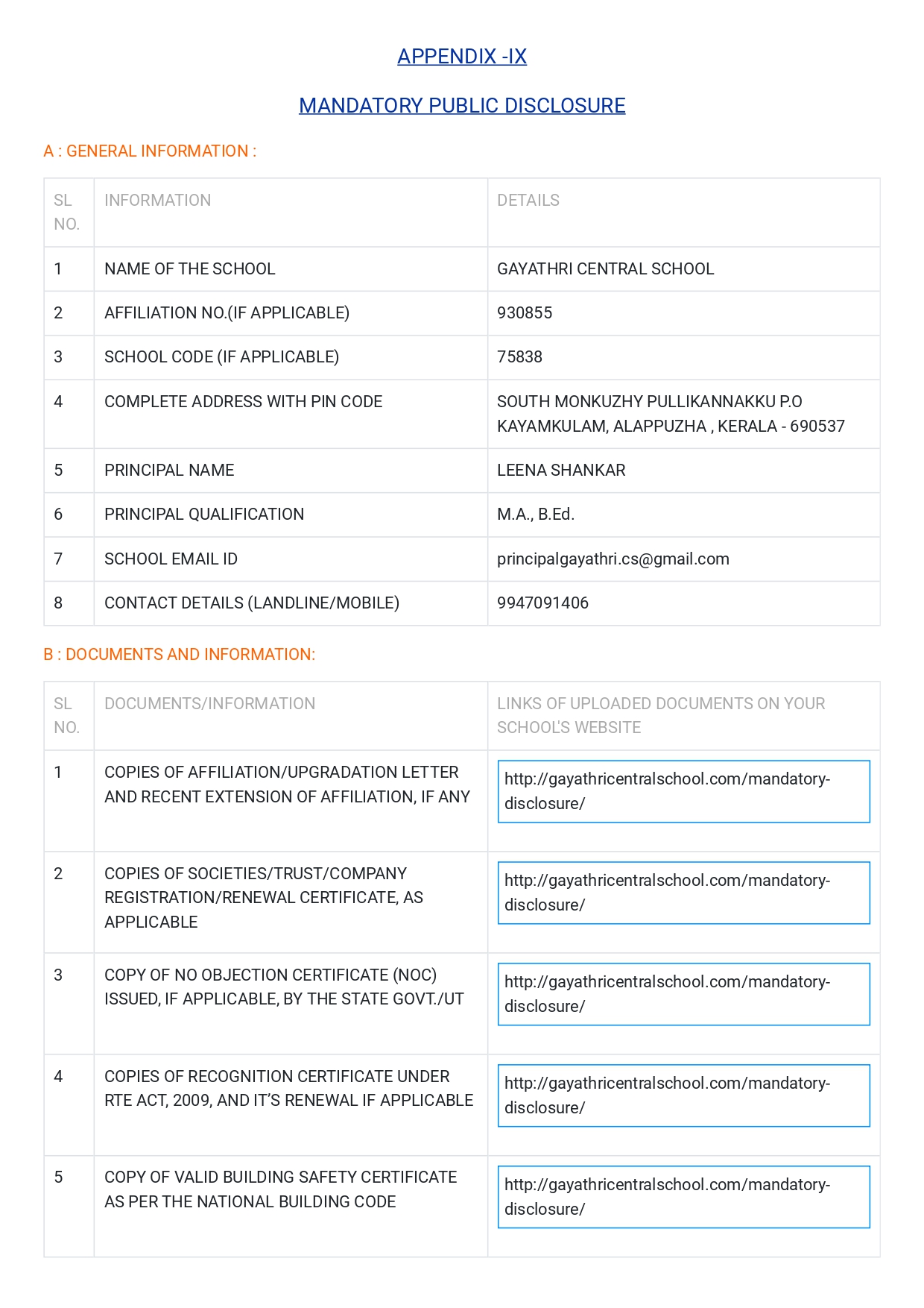 MANDATORY DISCLOSURE